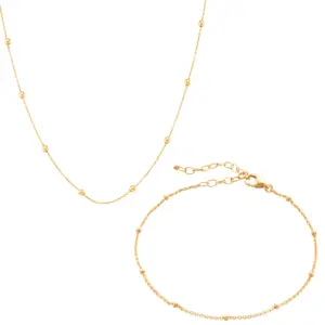SPERO LONDON Bead Chain Sterling Silver Satellite Necklace & Bracelet Set - Gold