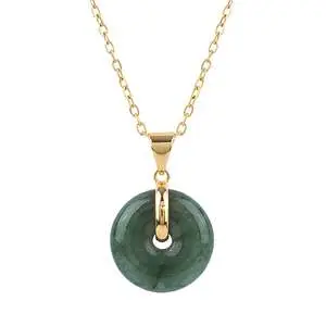 SEREE Button Jade Pendant Necklace Dark - Green