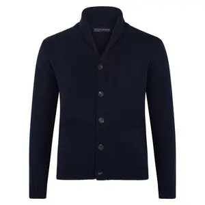 PAUL JAMES KNITWEAR Midweight Cotton Shawl Collar Sebastian Cardigan Navy - Blue