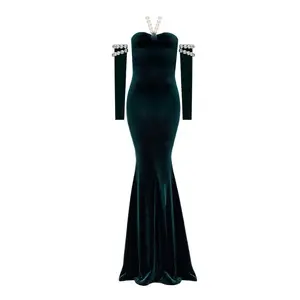 NUR KARAATA Dynasty Necklace Gown - Green