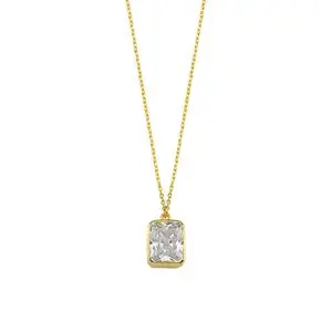 LINYA JEWELLERY Rectangular Crystal Stone Chain Necklace - White