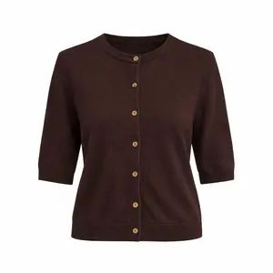 FIORA MUSE Short Sleeve Crew Neck Cashmere Cardigan - Brown