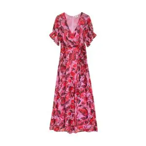 NIZA Floral Print V-neck Jumpsuit With Belt - Pink
