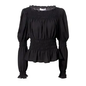 AGGI BY HALEWSKI Molly Sheer Puff Sleeve Top - Black