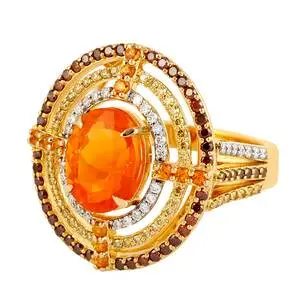ARTISAN Fire Opal, Garnet & Diamond Halo Statet Ring In 18k Yellow - Gold