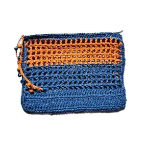 SPRINGMOONATELIER Blue & Orange Raffia Handwoven Clutch - Blue/orange