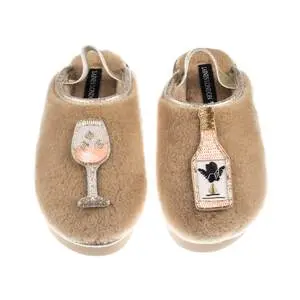 LAINES LONDON Flatform Cloud Slippers With Angelic Rose Wine Brooches - Brown/gold