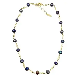 FARRA Purple Natural Pearls Minimalist Necklace - Black