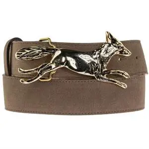 PEACHY BELTS LTD Neutrals Fox Buckle On Mink Suede Belt - Gold