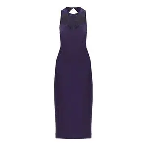 MONOSUIT Sleeveless Crew Neck Backless Lace Belted Bodycon Evening Midi Dress Politically Correct - Purple