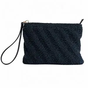 HAMEL ATELIER Handwoven Raffia Clutch Bag Navy - Blue