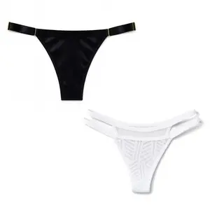 ZELF INTIMATES Black / White Adjustable Thongs Set – Black Sustainable & White Mesh - Black/white