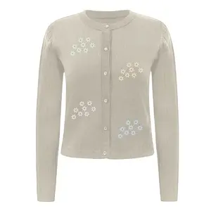 ROCH PEREL Neutrals Beige Flower Embroidered Cardigan - Brown