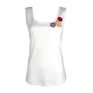 LALIPOP DESIGN Tank Top With Handmade Crochet Patches - White