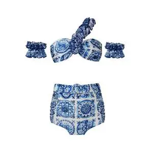 NUR KARAATA Lilou Bleu Blanc Bikini Set - Blue