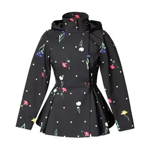 RAINSISTERS Jacket With Detachable Hood And Floral Print - Black