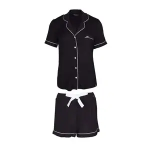 PRETTY YOU Bamboo Shirt Short Set - Black