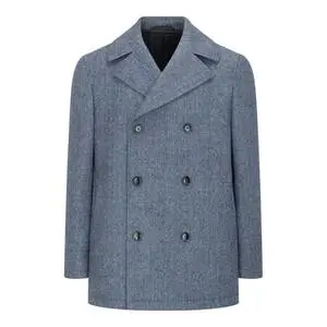 TRIONA Denim Herringbone Cathal Irish Tweed Peacoat - Blue