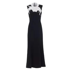JULIA ALLERT Evening Maxi Dress With Floral Neckline - Black