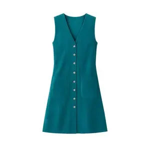 YUMI Teal Cord Button Through Pinafore Dress With Pockets