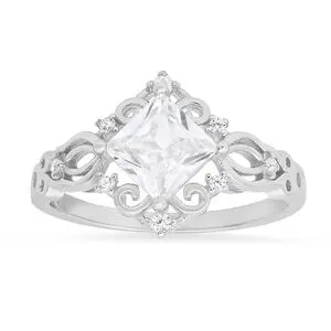 KYLIE HARPER Vintage Princess-cut Diamond Cz Filigree Ring In Sterling - Silver