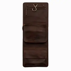 VIDA VIDA Luxury Leather Hanging Wash Bag - Brown