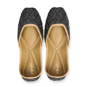 PODE Onyx Handmade Beaded Leather Flats - Black