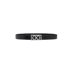 Place Of Ëlms Double Diamond Reversible Leather Belt In Silver - Black