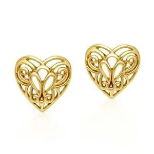 UNALOE 18k Plated Sterling Silver Filigree Heart Stud Earrings - Gold
