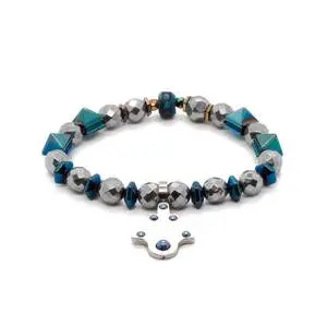 EBRU JEWELRY Blue / Silver Positive Hamsa Bracelet - Blue/silver