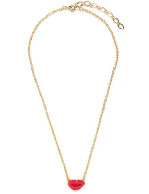 THE PINK REEF Hand-painted Kiss Kiss Lips Necklace - Red