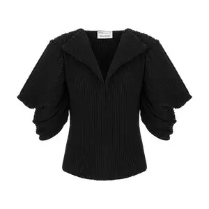 SILVIA SERBAN V-neck Pleated Crepe Blouse - Black
