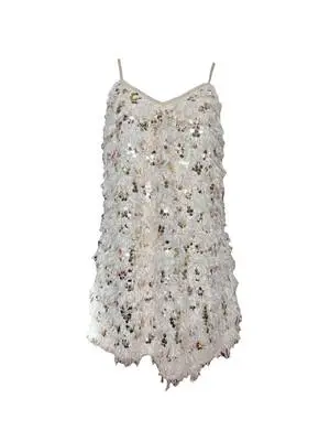 ANY OLD IRON White / Gold Feather And Sequin Short Dress - White/gold