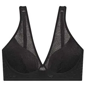 VERDANT INTIMATES Rose Lace Plunge Molded Bra - Black