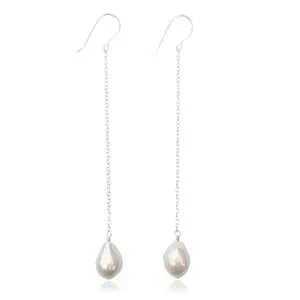 KIRI & BELLE Alina Long Chain Pearl Sterling Earrings - Silver