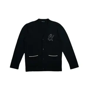 EIGHT X Varsity Knit Long Sleeve Button-up Cardigan - Blue