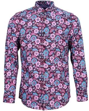 LORDS OF HARLECH Mitchell Joyful Floral Shirt Plum - Pink