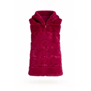 TANTRA SPAIN SL Fur Vest With Hood And Zipper Closure, Fucsia - Pink