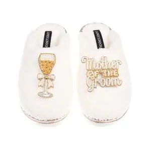LAINES LONDON Laines London Mother Of The Groom Embellished Teddy Slippers White