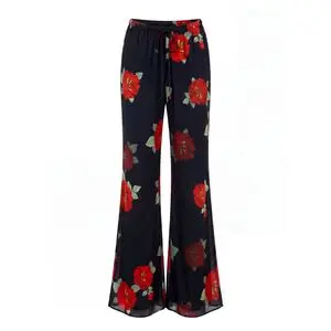 CONCEPT A TROIS Black Chiffon Flared Pants With Rose Print Special Capsule "self.readytowear