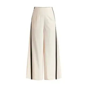 PAISIE Contrast Trim Wide Leg Trousers - Beige/black