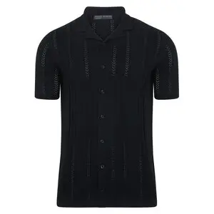 PAUL JAMES KNITWEAR Ultra Fine Cotton Santiago Open Knit Cuban Collar Shirt - Black