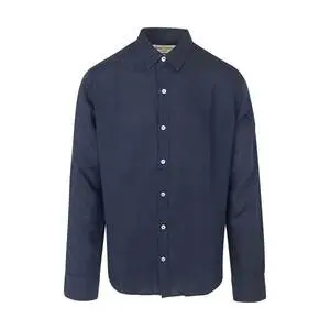 Haris Cotton Linen Basic Long-sleeved Shirt- Marine - Blue