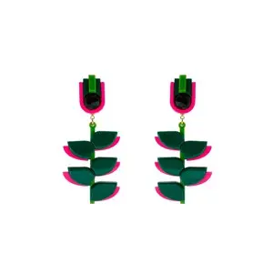 GISSA BICALHO Handmade Acrylic Earring Heliconia - Pink
