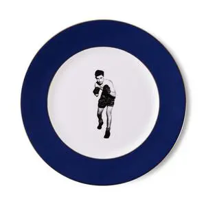 MELODY ROSE LONDON Gold / Blue / White Fighting Spirit Cobalt Blue Dinner Plate - Gold/blue/white