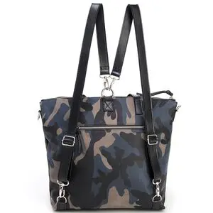 JUAN-JO Convertible Leather Backpack Grey Camouflage Rucksac - Black/gray