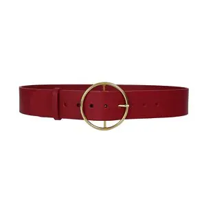 HAUTE CUIR Round Buckle Leather Belt - Red