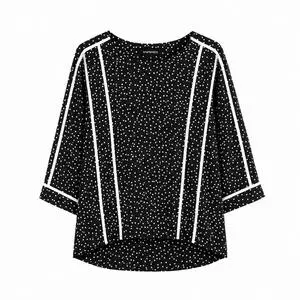 SMART AND JOY White Chambray Blouse With Polka Dots - Black