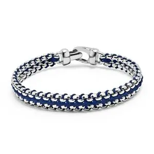 NIALAYA JEWELRY Silver / Blue Navy Woven Box Chain Bracelet In Silver - Silver/blue