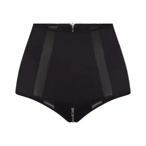 LUNATIC FEMME Sweet Tooth High-waisted Silk Panty W/ Two-way Zipper - Black